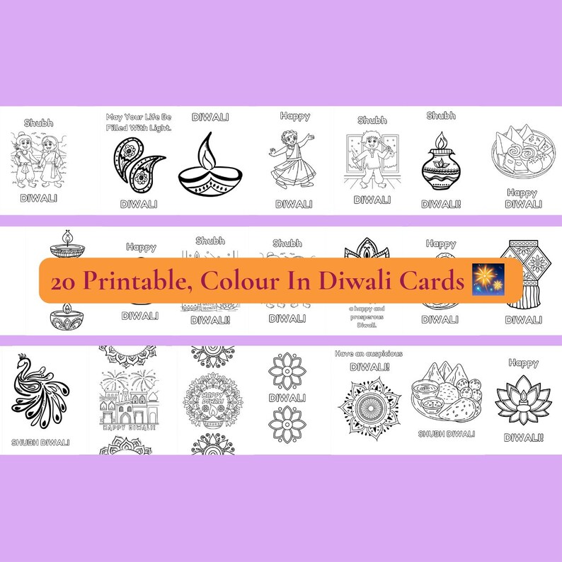 Printable Diwali Colouring in Cards 20 Design Options Colour and Fold ...