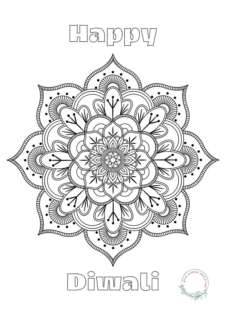 Printable Diwali Rangoli Colouring Happy Diwali Lettering Mindfulness ...