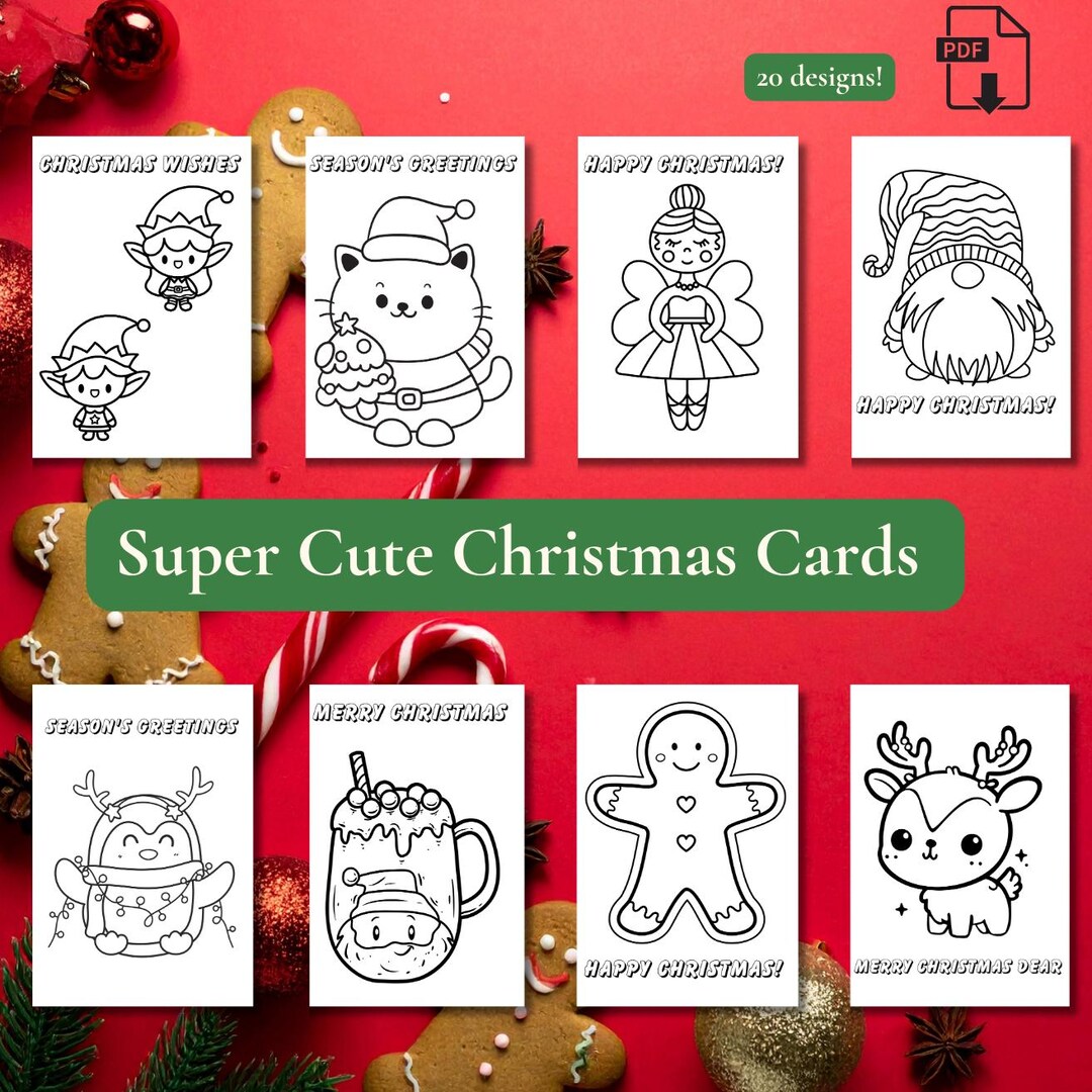 Christmas Coloring Cards: 20 Printable Designs (PDF) - Etsy