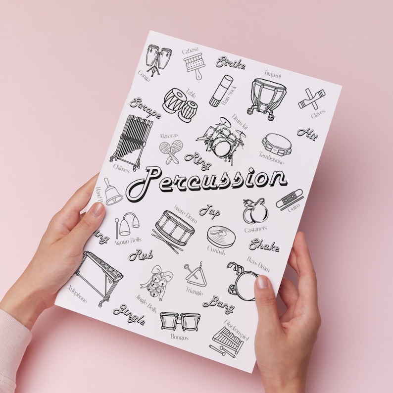 Percussion Colouring Sheets- 22 Instruments in One Image All With Names ...