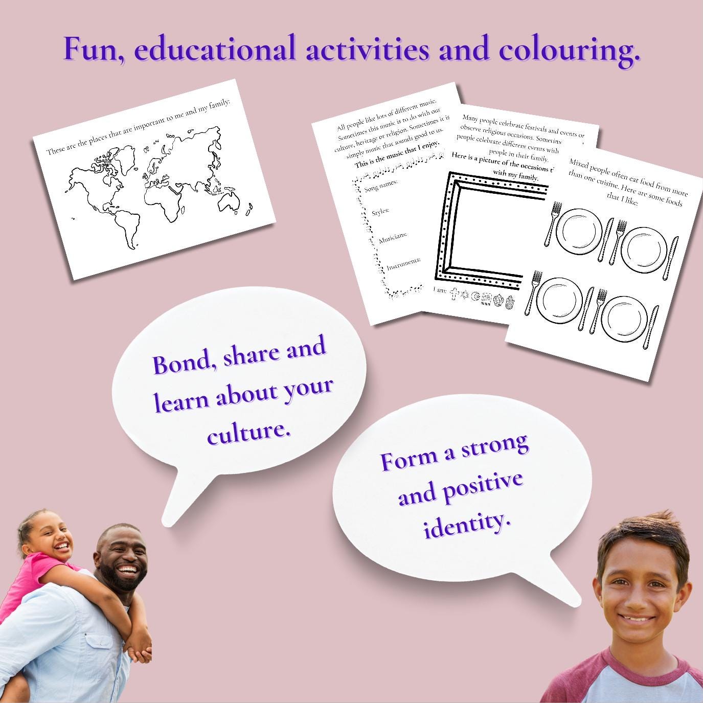 Activity Colouring Printable for Mixed Race Children Build A Positive ...