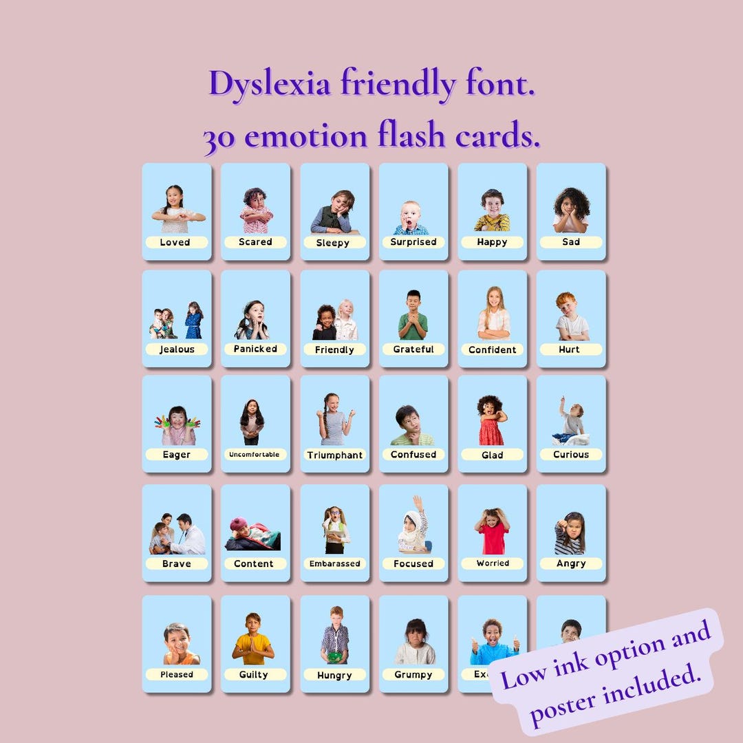Dyslexia Friendly Emotions Flashcards: Feelings Poster (PDF) - Etsy