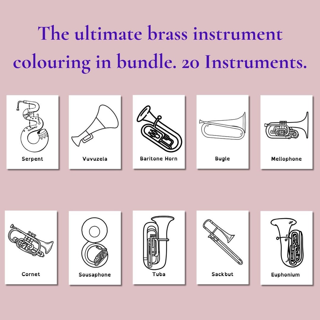 The Ultimate Brass Colouring in Bundle- 20 Instruments From the Brass Family- Dyslexia Friendly ...