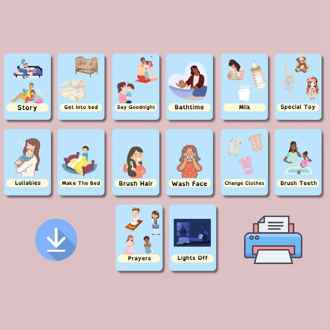 Printable Bedtime Routine Cards: Visual Aid for Kids (digital Download ...
