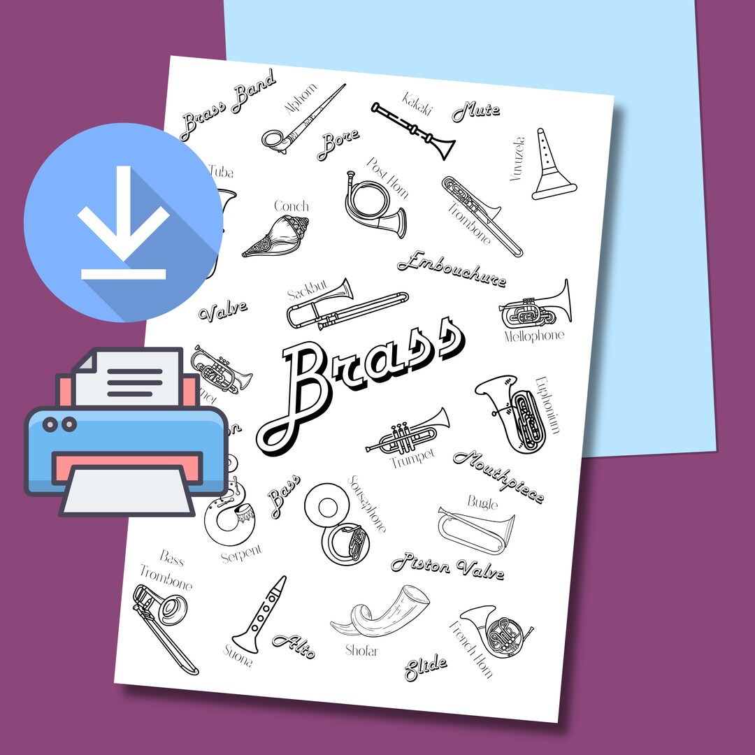 Mindfulness Brass Instruments Colouring With Brass Vocabulary ...