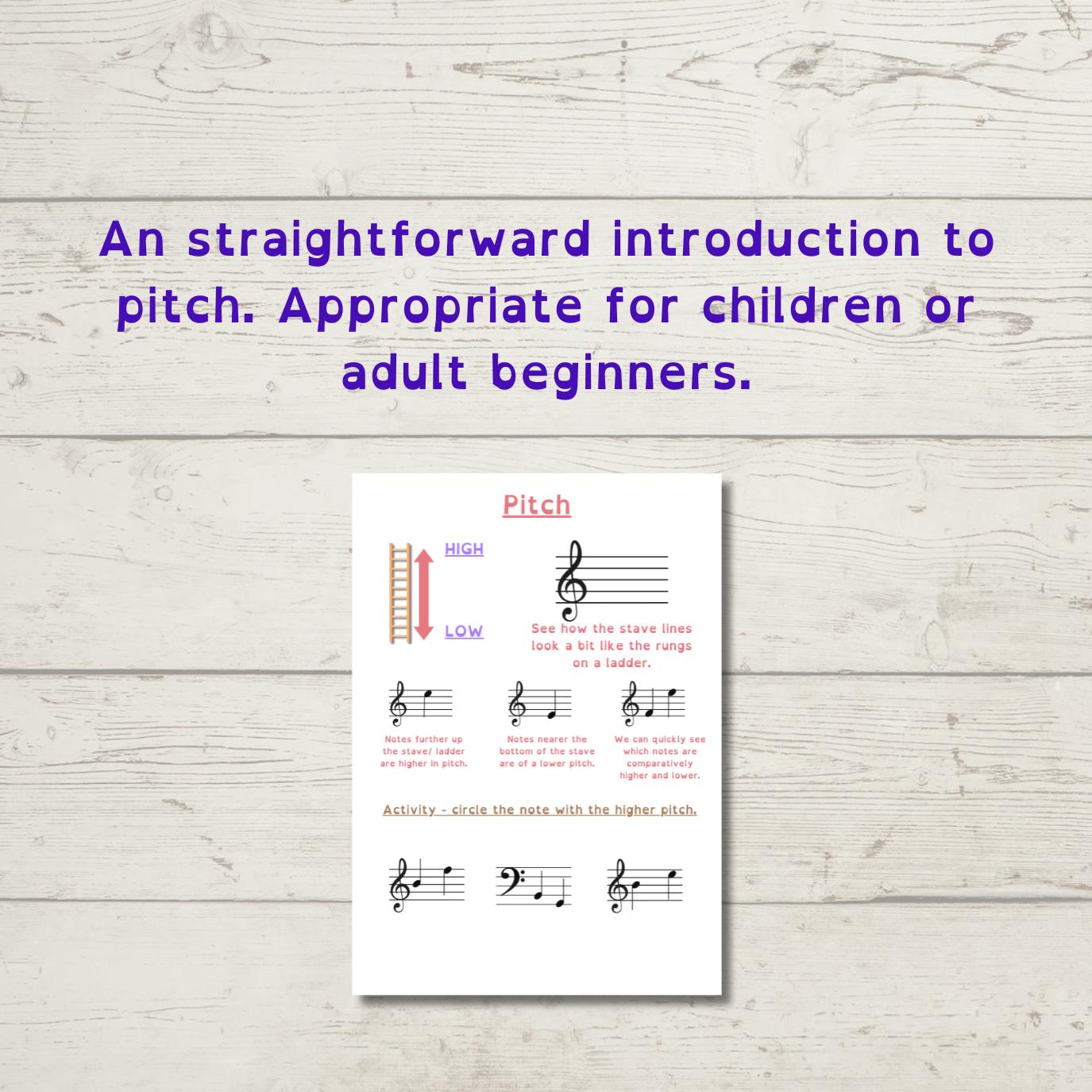 Introduction to Pitch Music Theory Posters and Worksheets Easy to ...