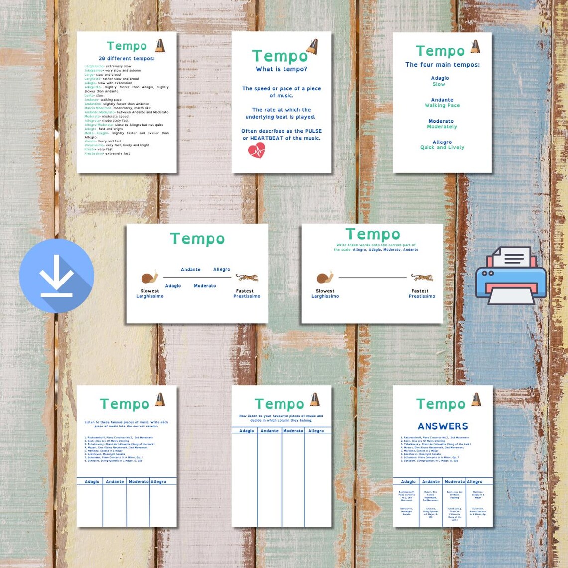 8 Printable Tempo Worksheets and Posters Music Theory Lessons Cute ...