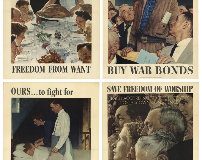 Norman Rockwell Masterpiece Poster Program Four Freedom Prints 17X22 ...