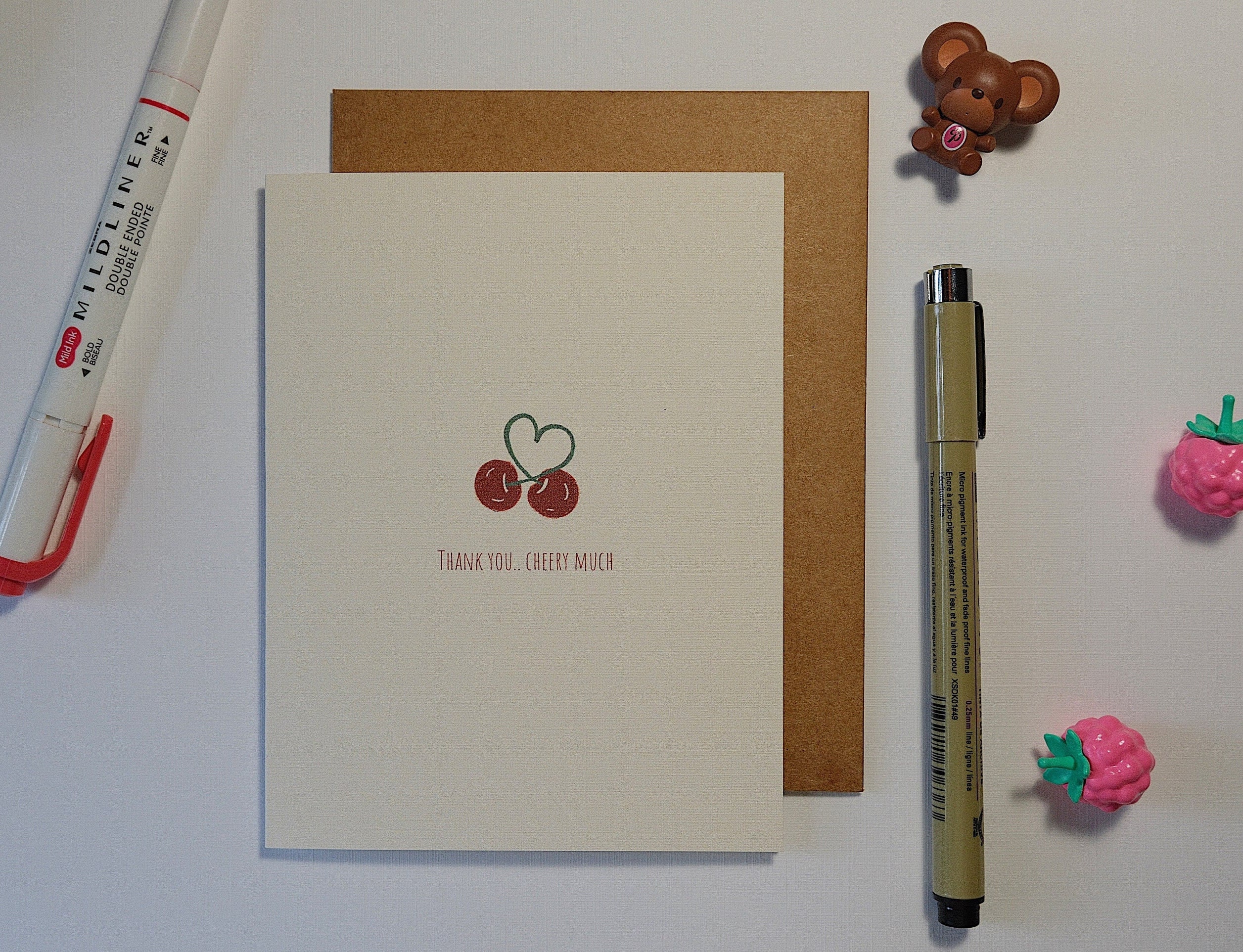 Thank You Card Thank You Cherry Much Greeting Card Linen Greeting Card ...