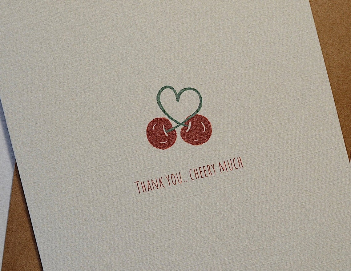 Thank You Card Thank You Cherry Much Greeting Card Linen Greeting Card ...
