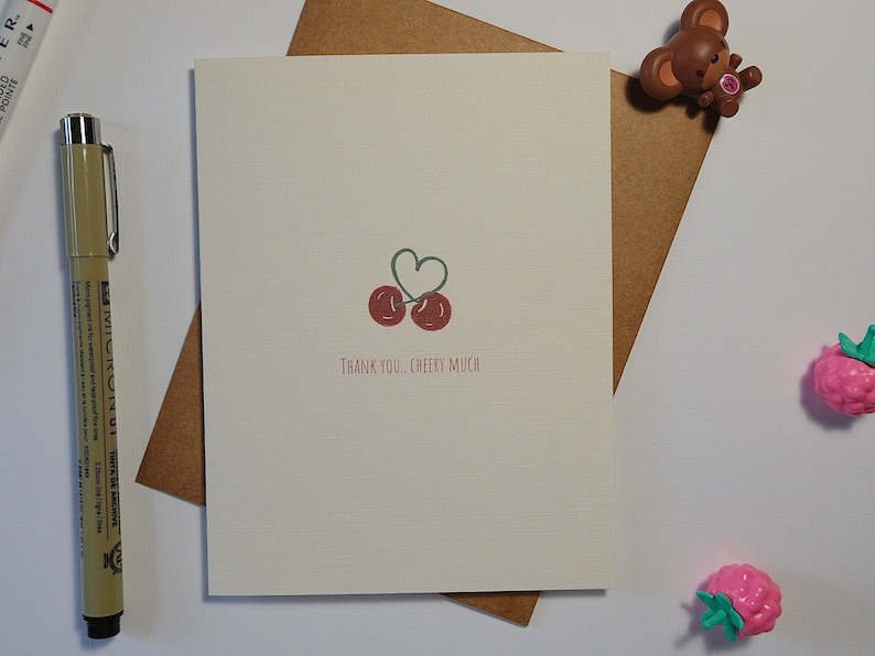 Thank You Card | Thank You Cherry Much | Greeting Card | Linen Greeting ...