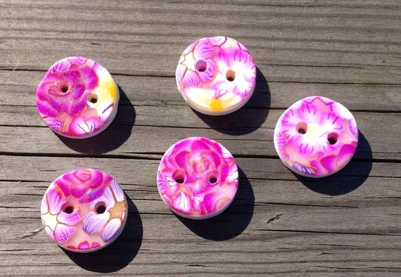 Rainbow buttons 1 inch buttons flower Polymer clay buttons Buttons ...