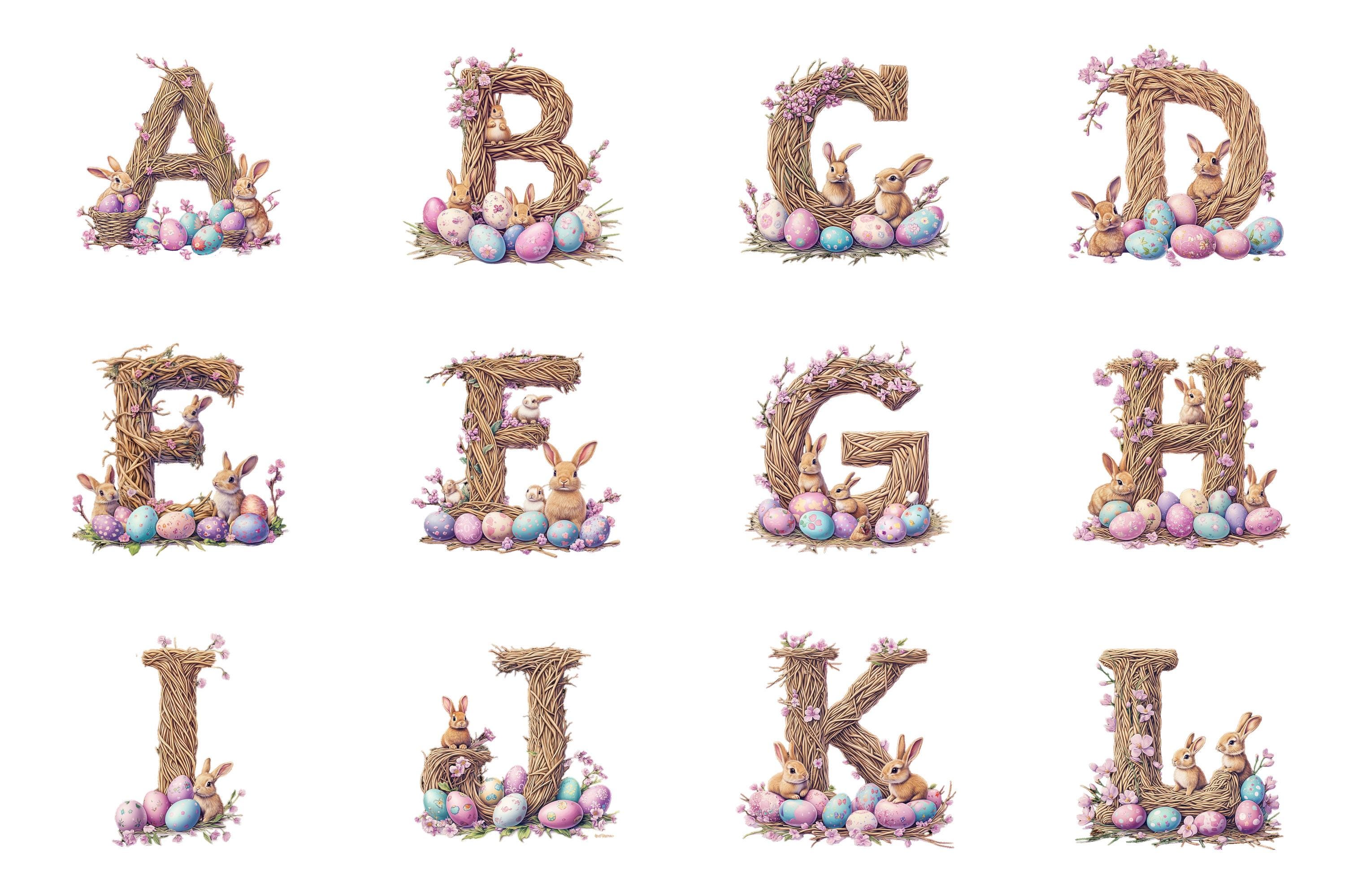 Easter Egg Alphabet PNG – 36 Letters & Numbers | Easter Rabbit Font ...