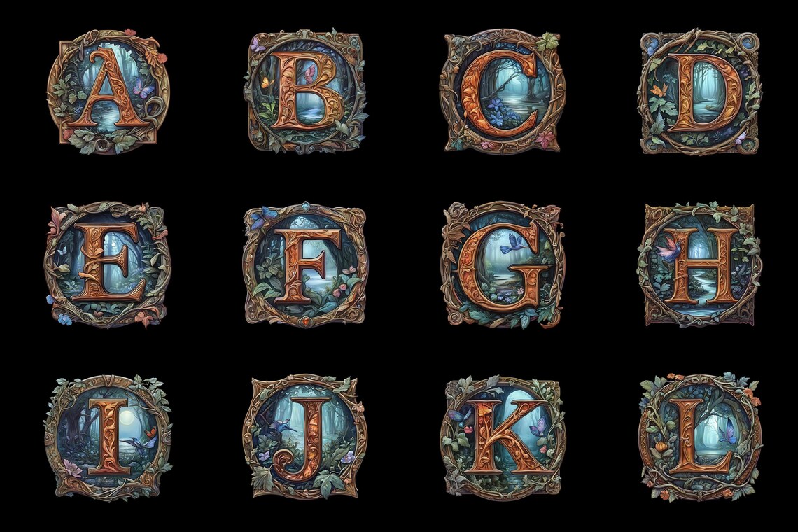 Elven Forest Alphabet PNG – 36 Letters & Numbers | Fantasy Font, High ...