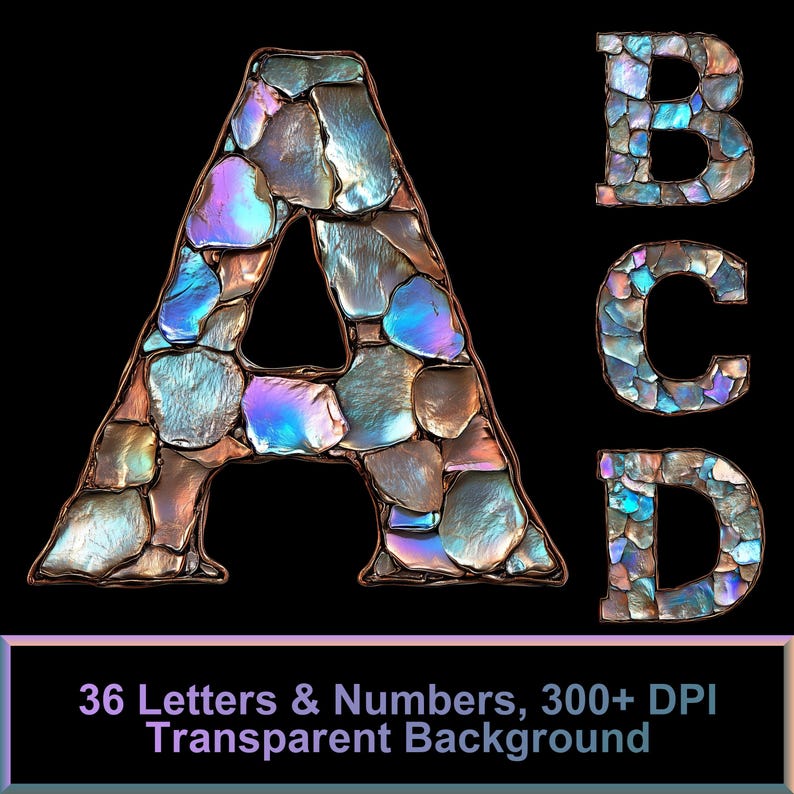 Artistic Opal Alphabet PNG – 36 Letters & Numbers | High-res ...