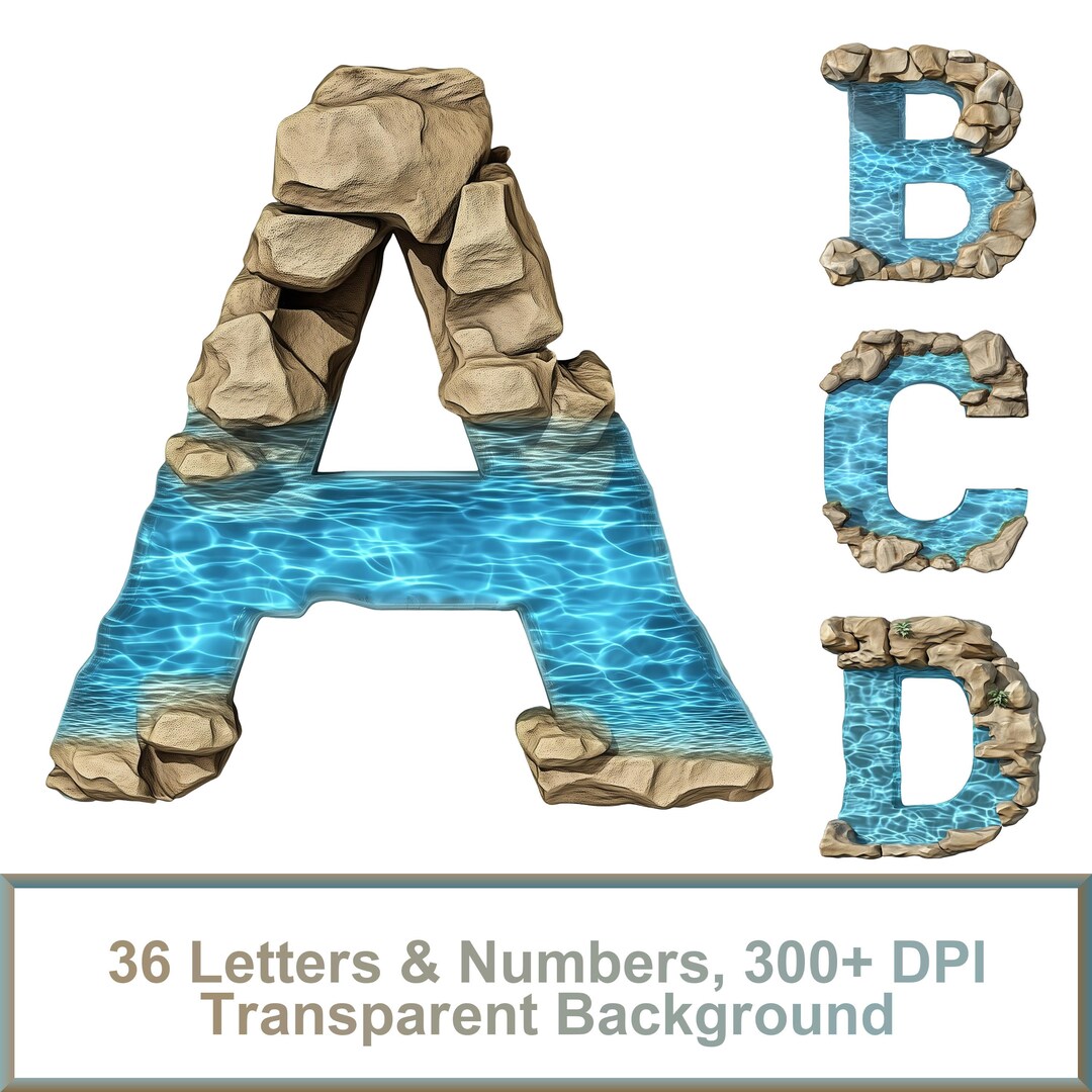 Blue Lagoon Font – Sandy Stone Letters, High-res PNG (digital Download ...
