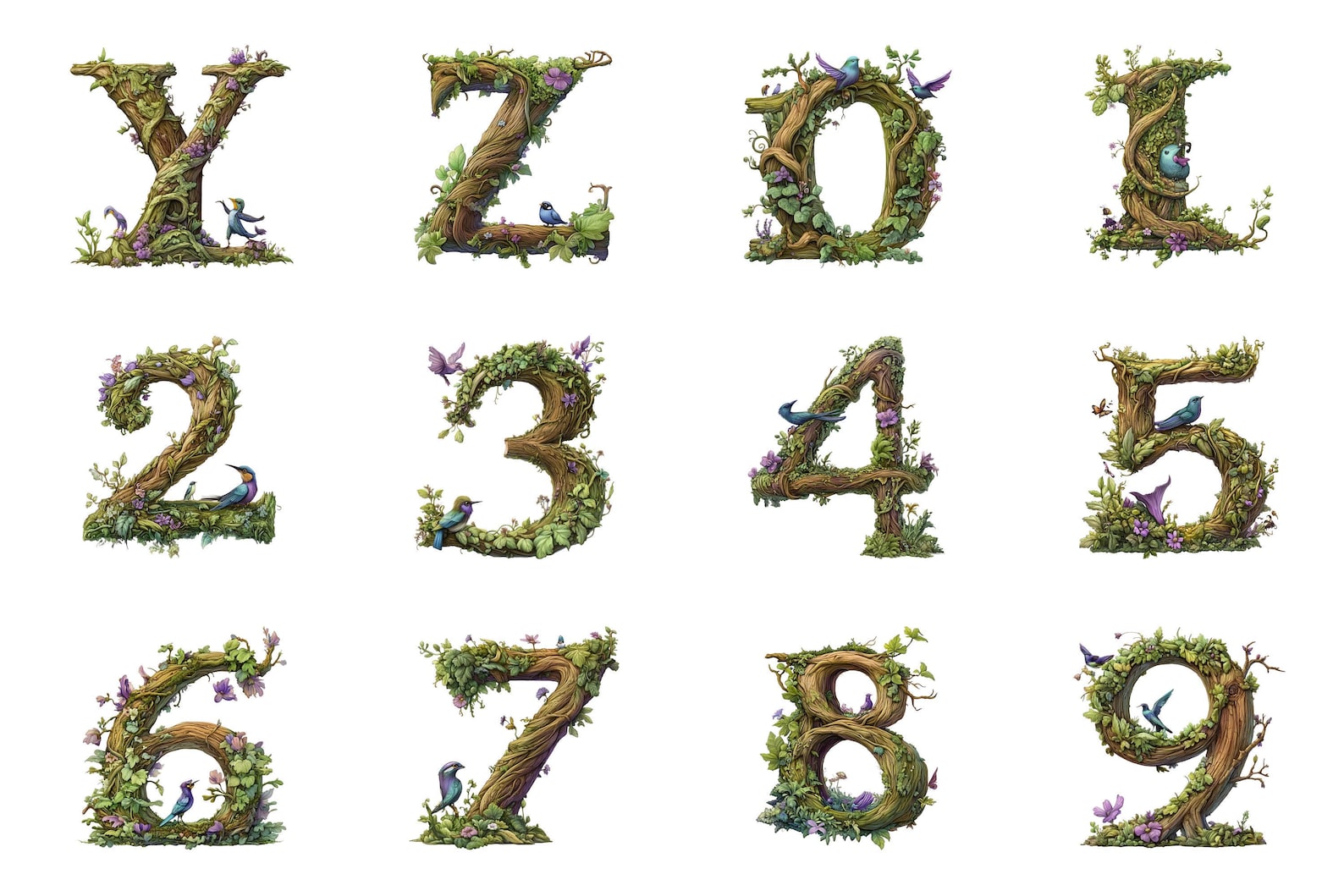Avian Garden Alphabet PNG – 36 Letters & Numbers | High-res ...