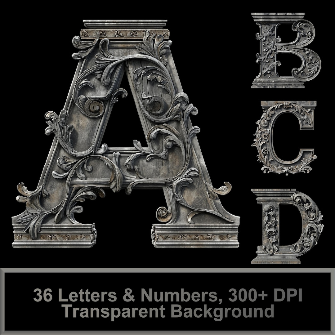 Stone Temple Alphabet PNG – Luxury Architectural Font (digital Download ...