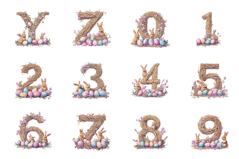Easter Egg Alphabet PNG – 36 Letters & Numbers | Easter Rabbit Font ...