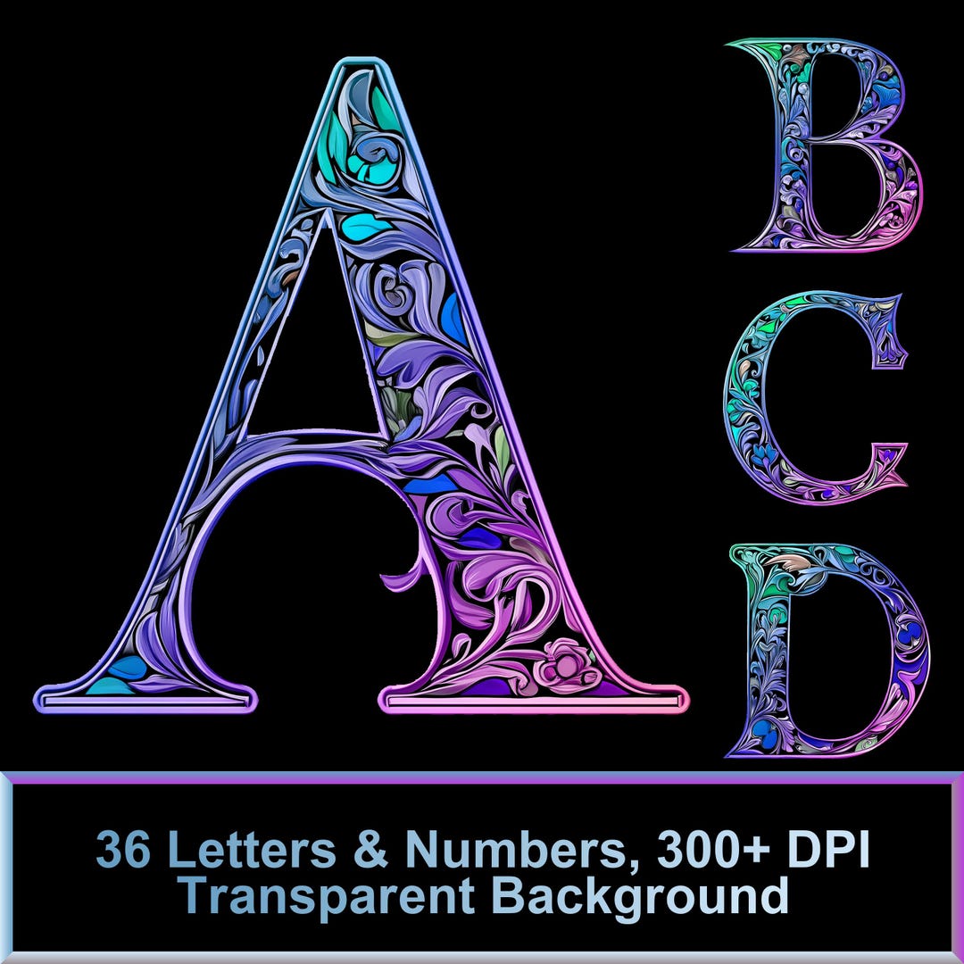 Byzantine Dark Rainbow Alphabet PNG – 36 Letters & Numbers | High-res ...