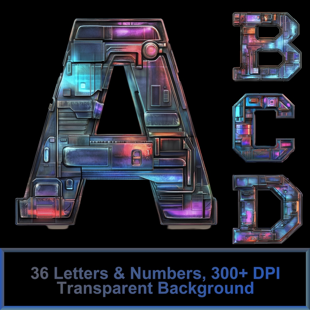 Neon Techno Alphabet – Future Tech PNG Font (digital Download) - Etsy