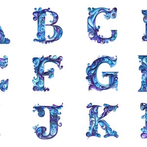 Ocean Swirl Alphabet PNG – Elegant Blue Font (digital Download) - Etsy