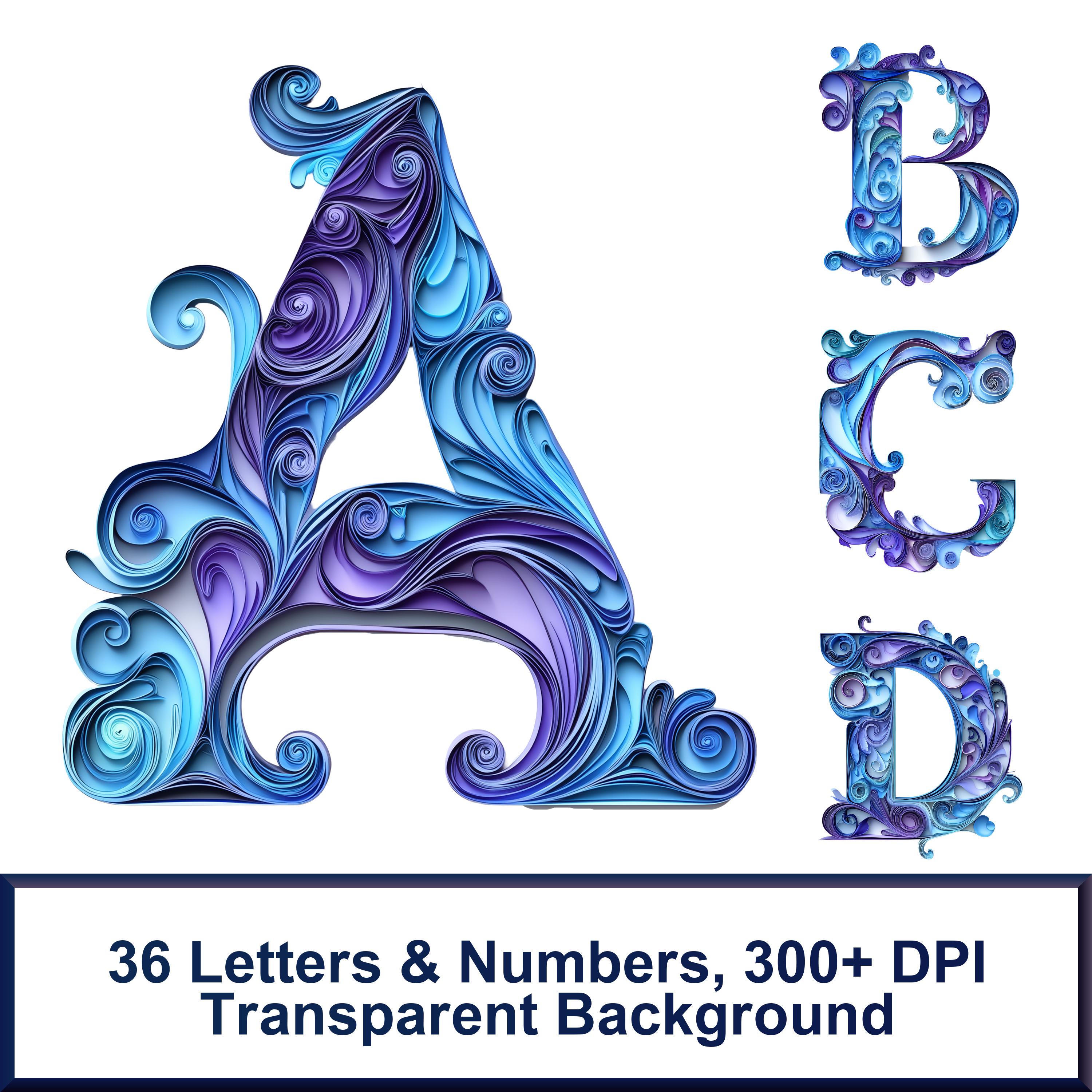 Ocean Swirl Alphabet PNG – 36 Letters & Numbers | High-res, Transparent ...