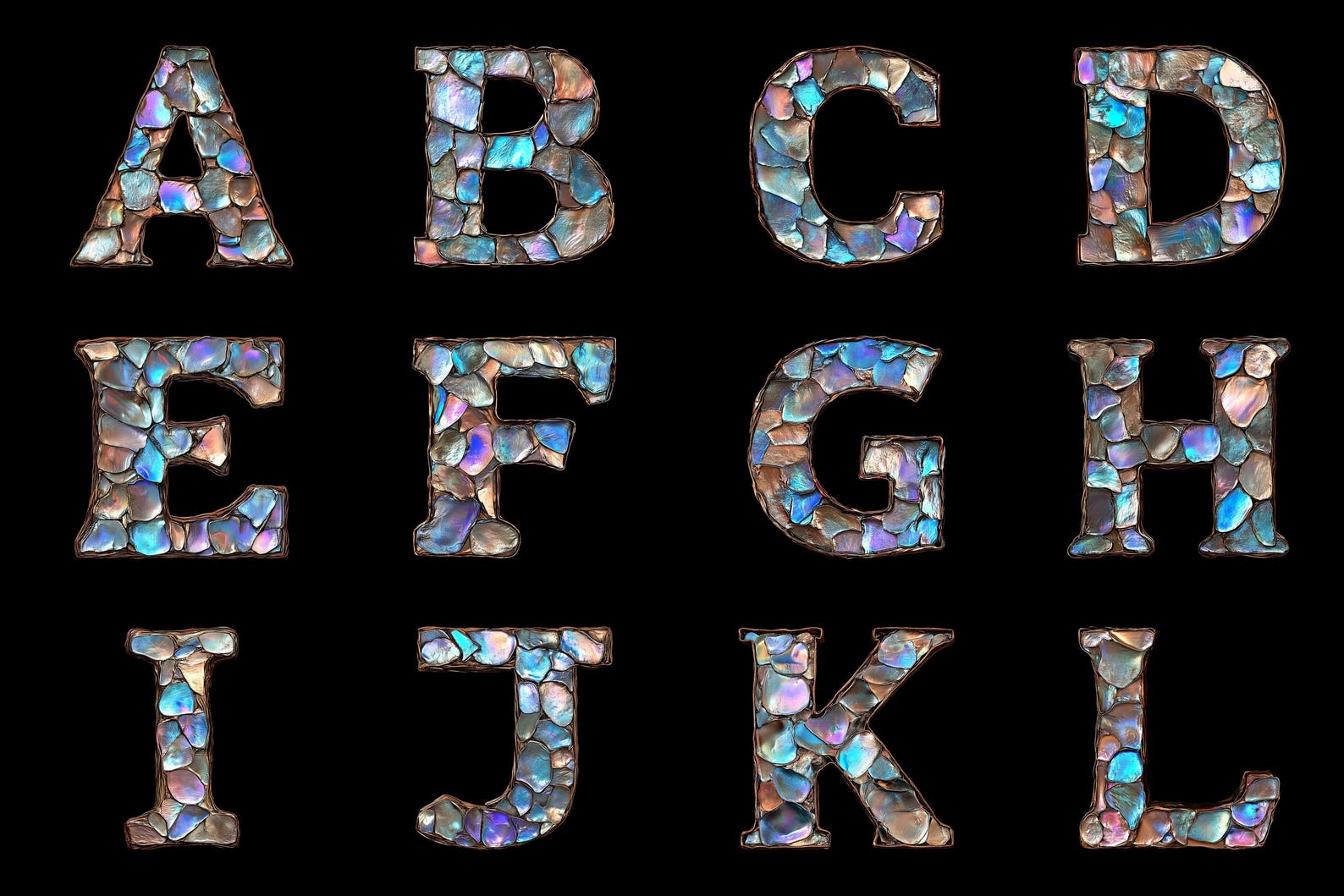 Artistic Opal Alphabet PNG – 36 Letters & Numbers | High-res ...