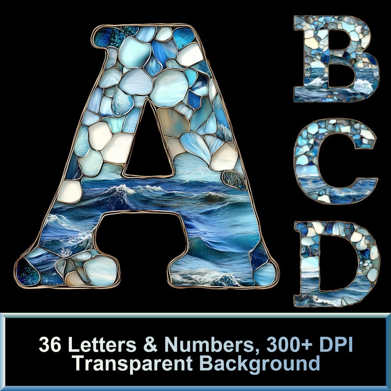 Ocean Glass Alphabet PNG – 36 Letters & Numbers | High-res, Transparent ...