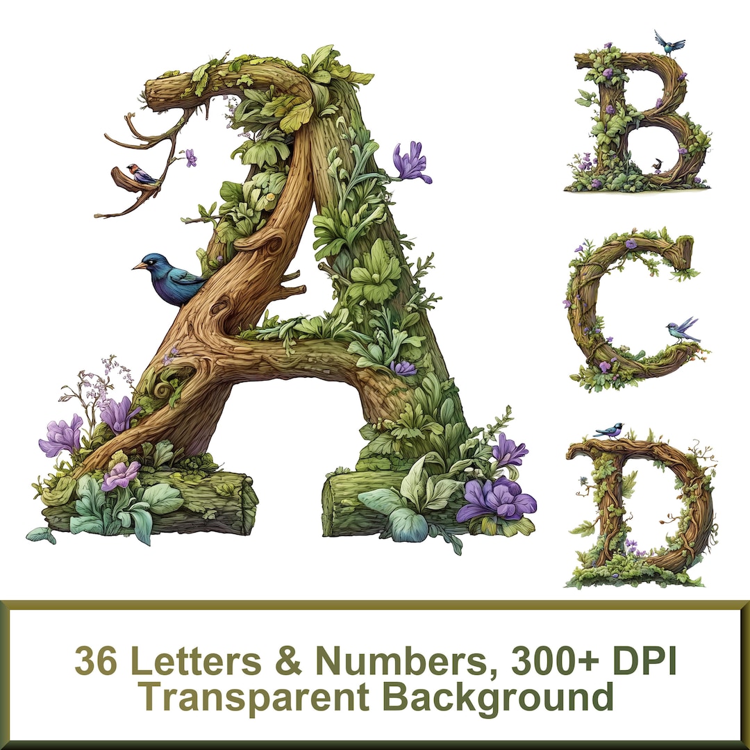 Avian Garden Alphabet PNG – 36 Letters & Numbers | High-res ...