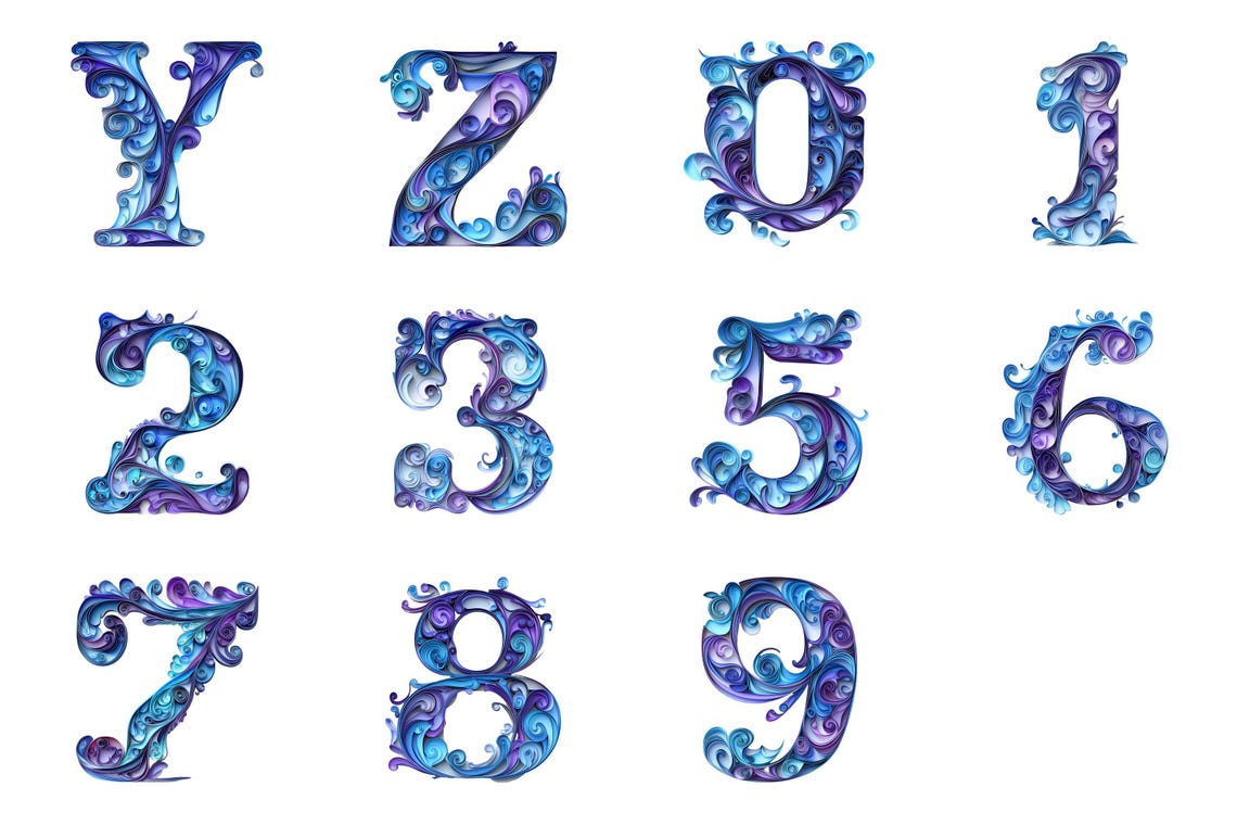 Ocean Swirl Alphabet PNG – 36 Letters & Numbers | High-res, Transparent ...