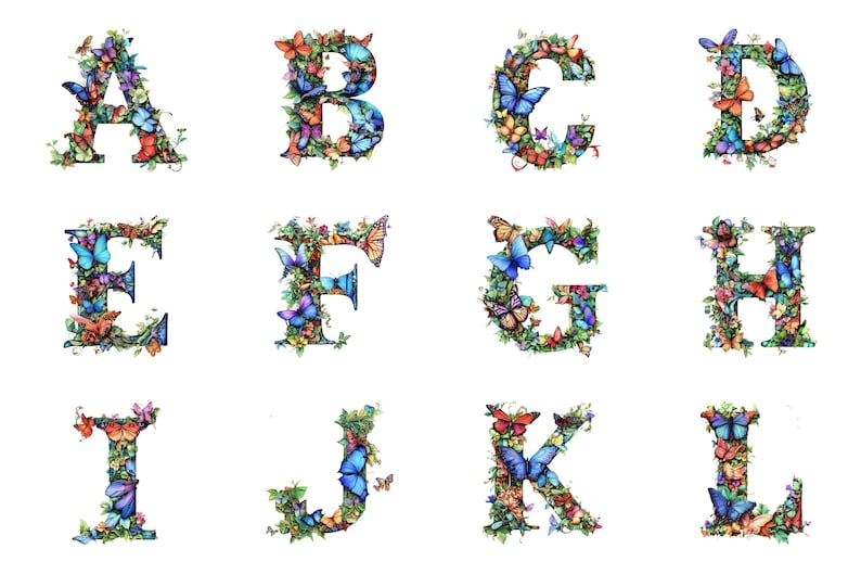 Butterfly Garden Alphabet PNG – 36 Letters & Numbers | Blacklight, High ...