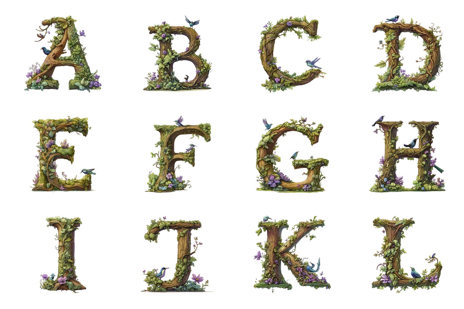 Avian Garden Alphabet PNG – 36 Letters & Numbers | High-res ...