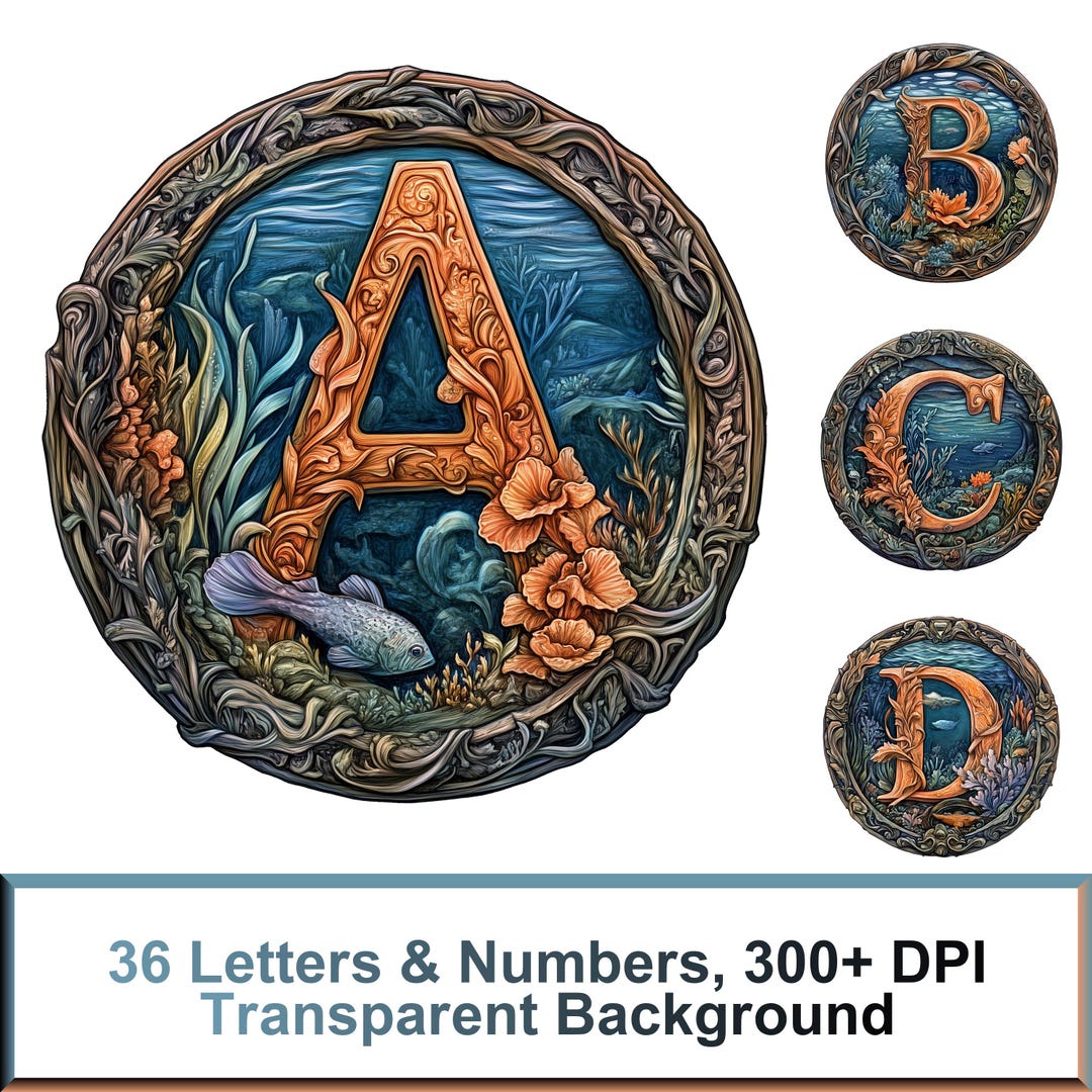 Deep Ocean Alphabet Clipart – 36 Letters & Numbers (digital Download ...