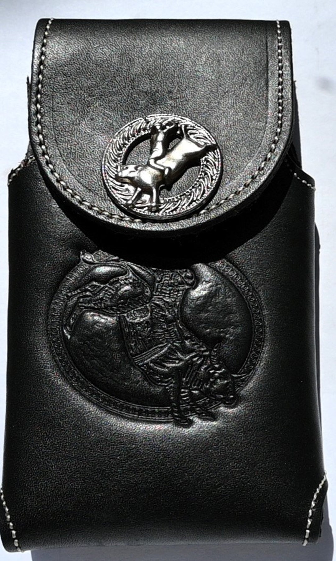 Western Style Black Leather Phone Case With Bull Rider - Etsy