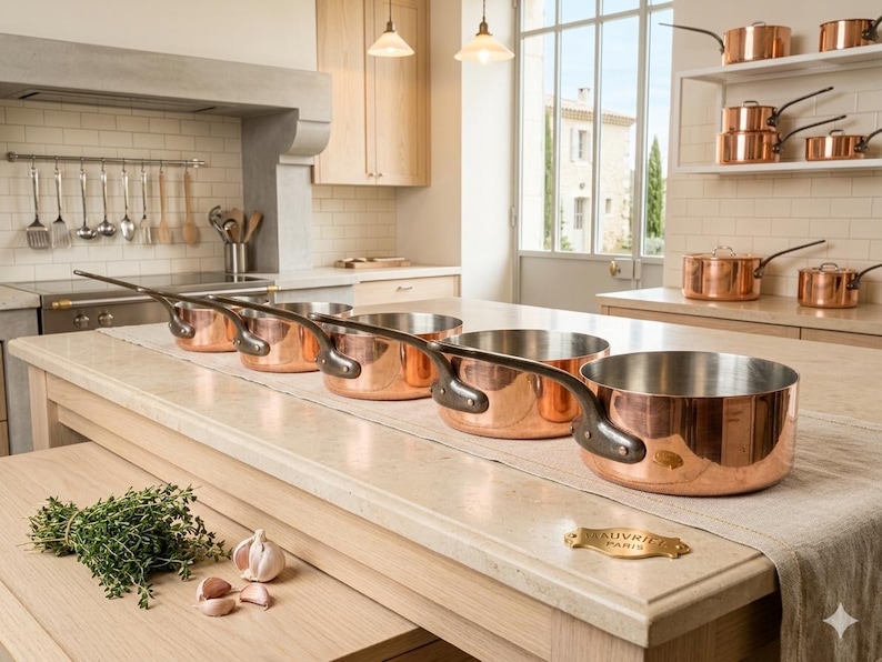 Vintage French Copper Cookware Set, Tin Lined Pans, Iron Handles - Etsy