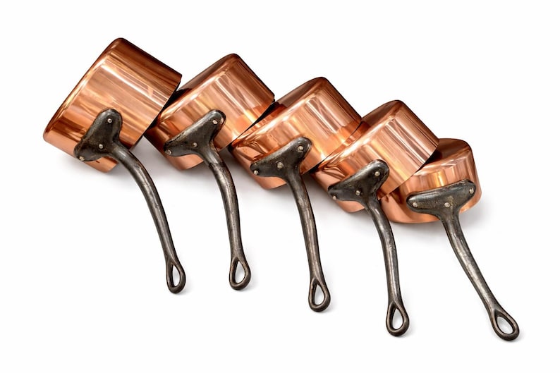 Vintage French Copper Cookware Set, Tin Lined Pans, Iron Handles - Etsy