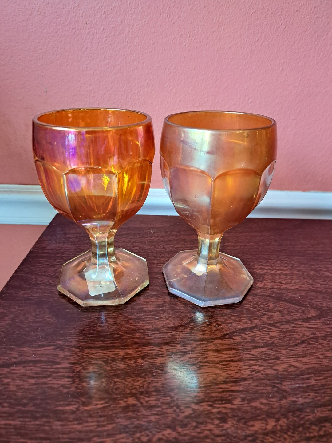 2 Vintage Marigold Carnival Glass Water Goblet - Etsy