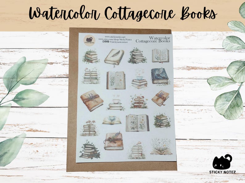 Watercolor Cottagecore Books Stickers for Planners & Journals | Vintage ...