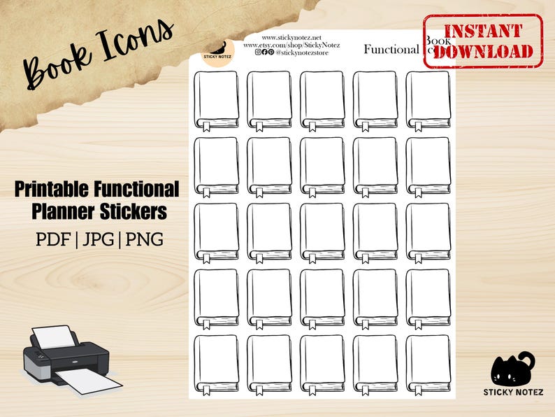 Book Icon Printable Stickers for Planners & Journals | Functional ...