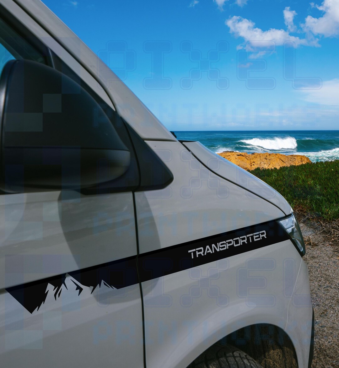 Large Front Wing Stripe Decals – Mountains Design With TRANSPORTER Text ...