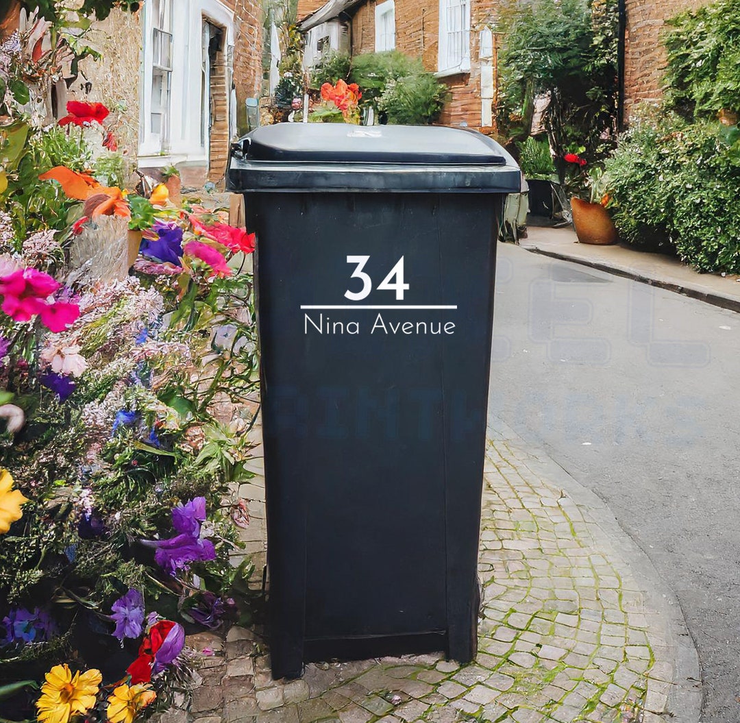 Personalised Wheelie Bin Sticker | Vinyl Decal | Number and Street Name ...