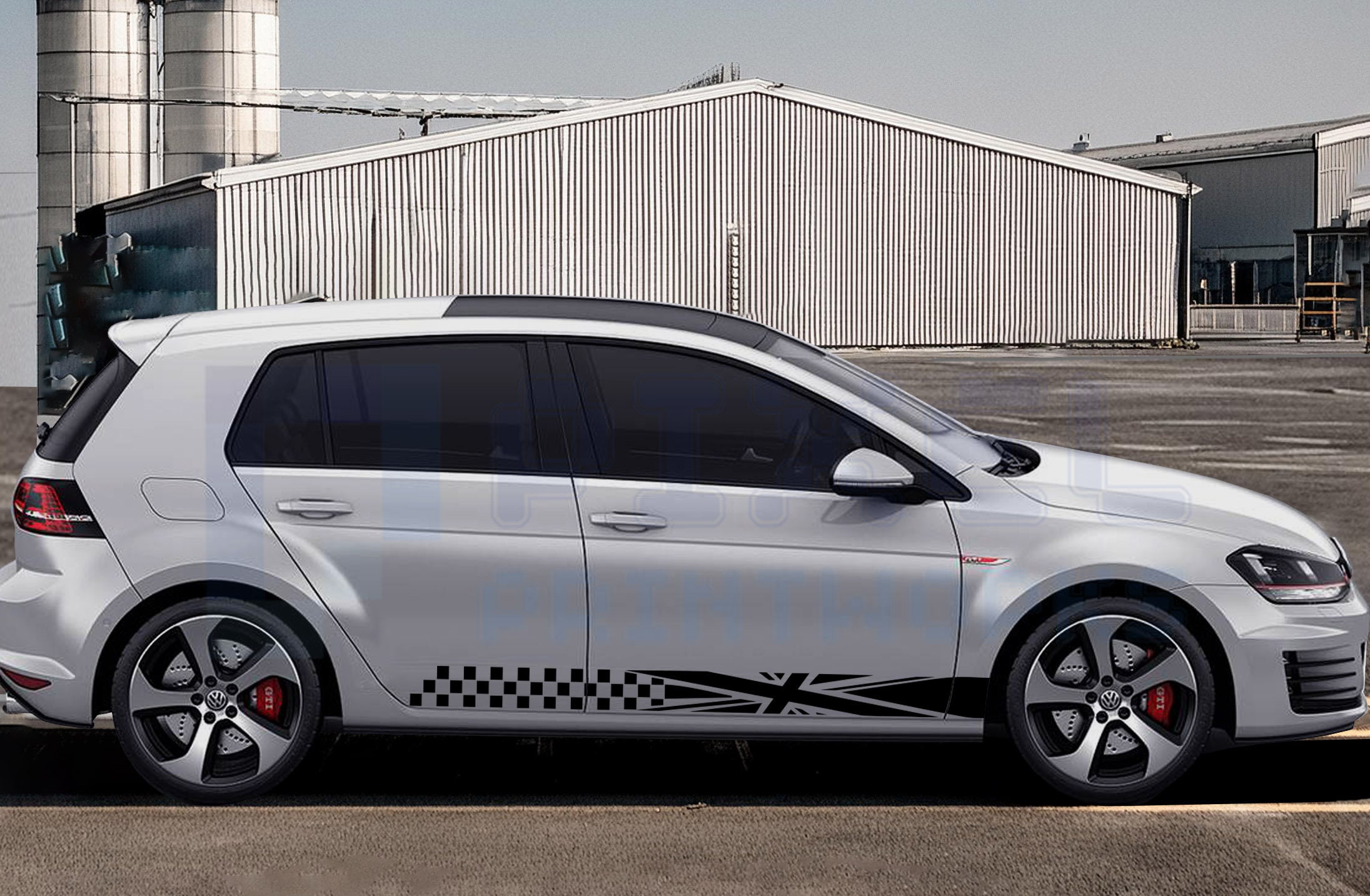 VW Golf Side Stripe Vinyl Decals – Racing Chequered Union Jack Design ...