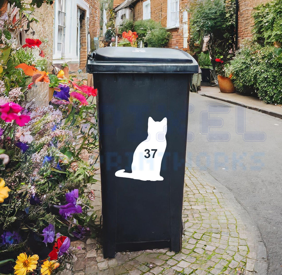 Personalised Wheelie Bin Sticker | Cat Silhouette Vinyl Decal Graphic ...