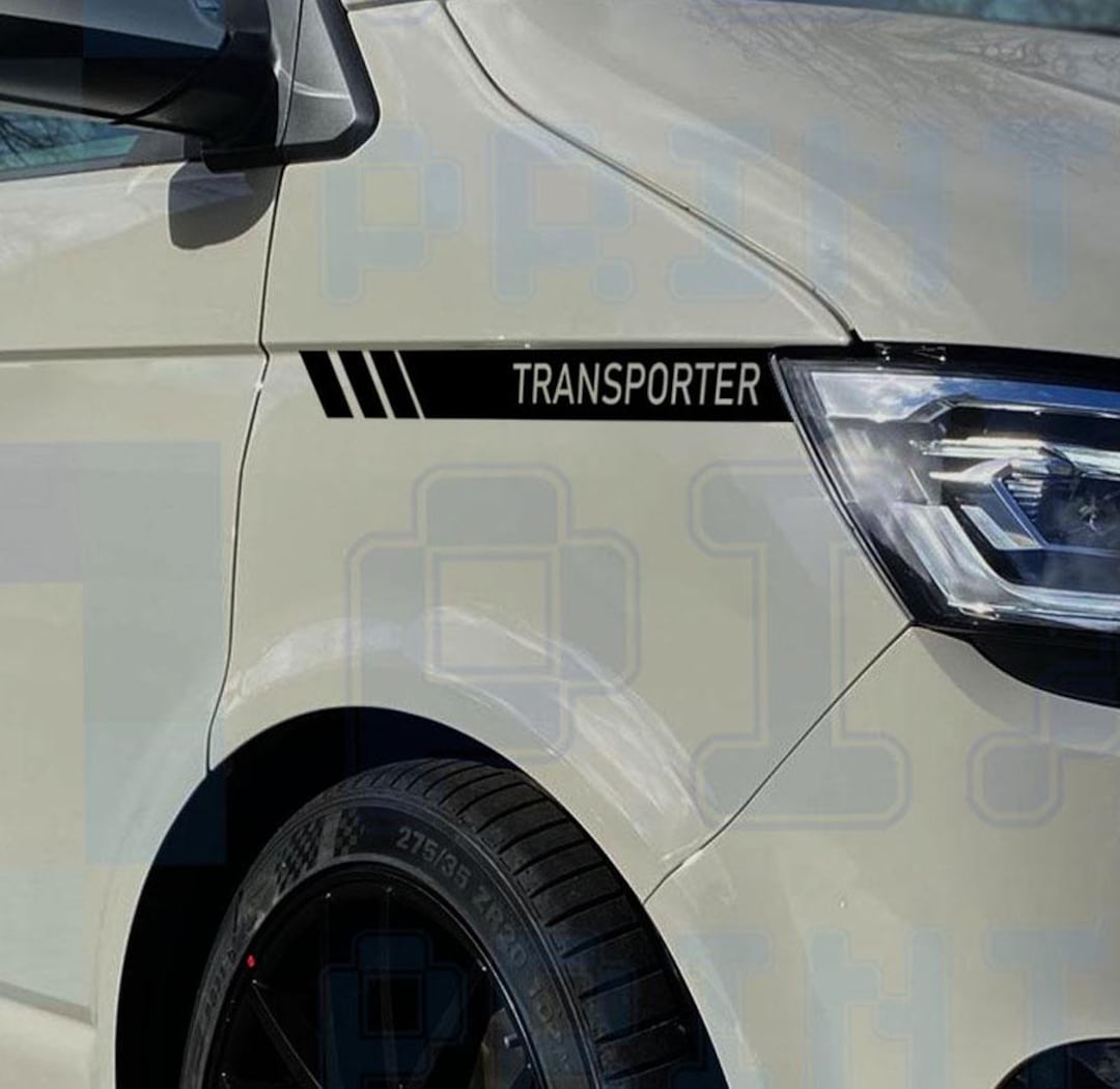 VW Transporter T5 & T6 Front Wing Stripe Vinyl Decals With TRANSPORTER ...