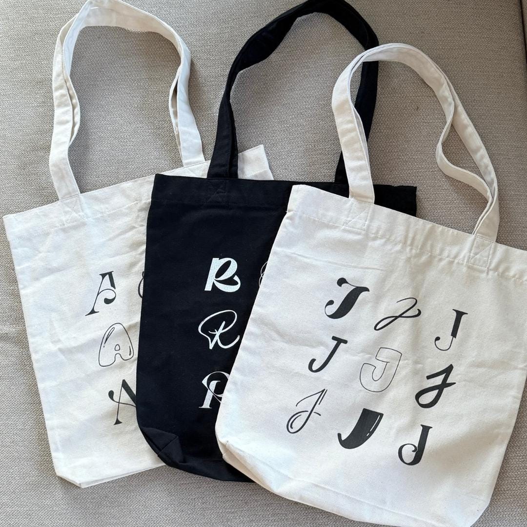 Personalized Fabric Bag With Initials, Font Design With Initial Letter ...