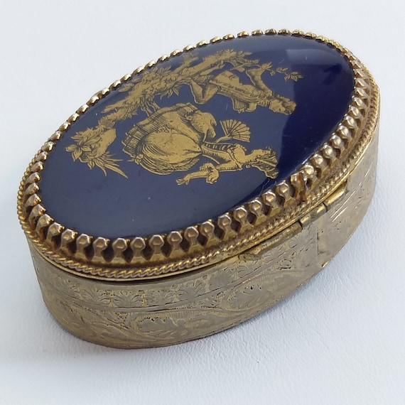 Vintage Cobalt Blue Pill Box: Victorian Style Trinket… - Gem