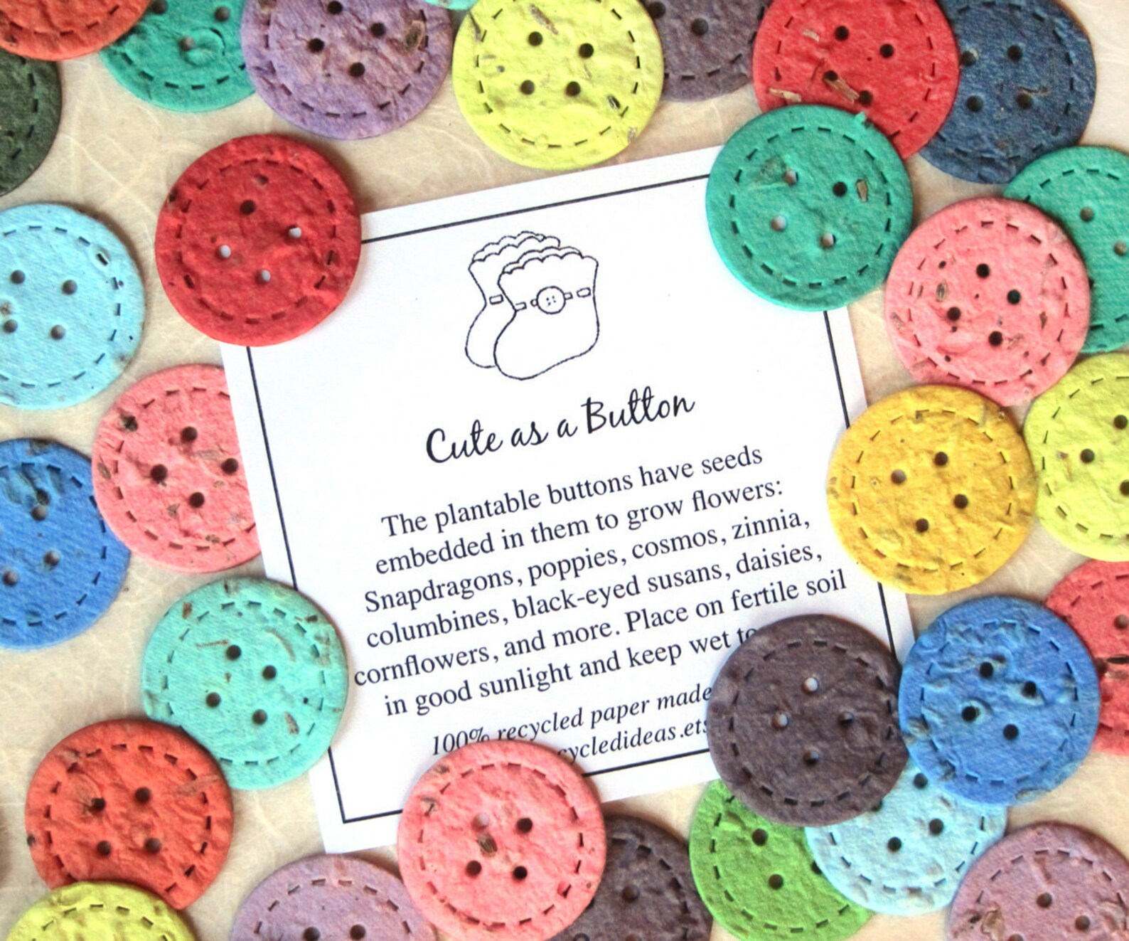 100 Flower Seed Paper Confetti Buttons Cute as a Button Baby Shower ...