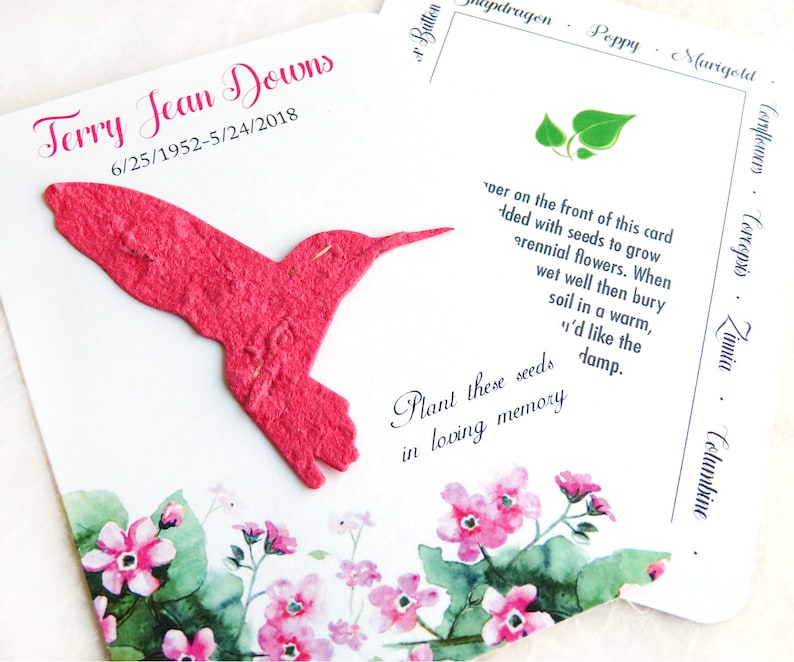 50 Plantable Hummingbird Memorial Cards - Flower Seed Paper ...