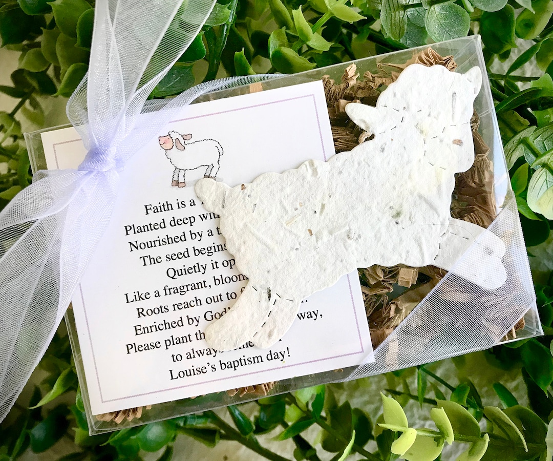 Plantable Lamb Baptism Gift: Flower Seed Paper, Godparent Gift - Etsy